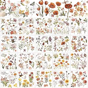 Amazon.com: 25 Sheets Vintage Flower Rub on Transfer for Crafts ...
