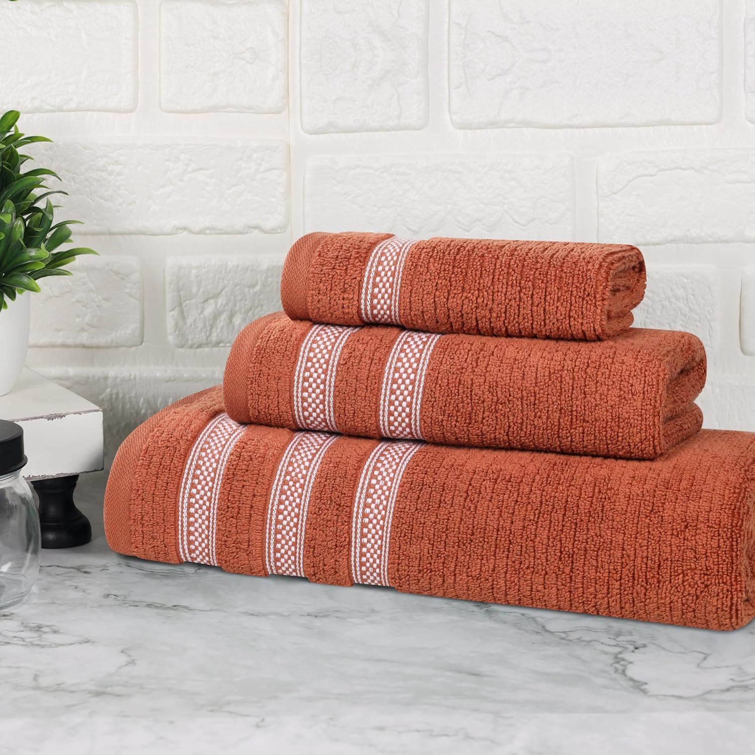 Amazon.com: Superior Cotton 3-Piece Towel Set, Zero Twist, Ribbed ...