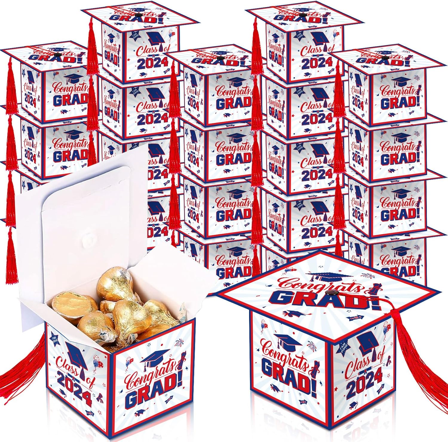 Amazon.com: Yavxzvbw 24Pcs Red and Blue Graduation Candy Box 2024 ...