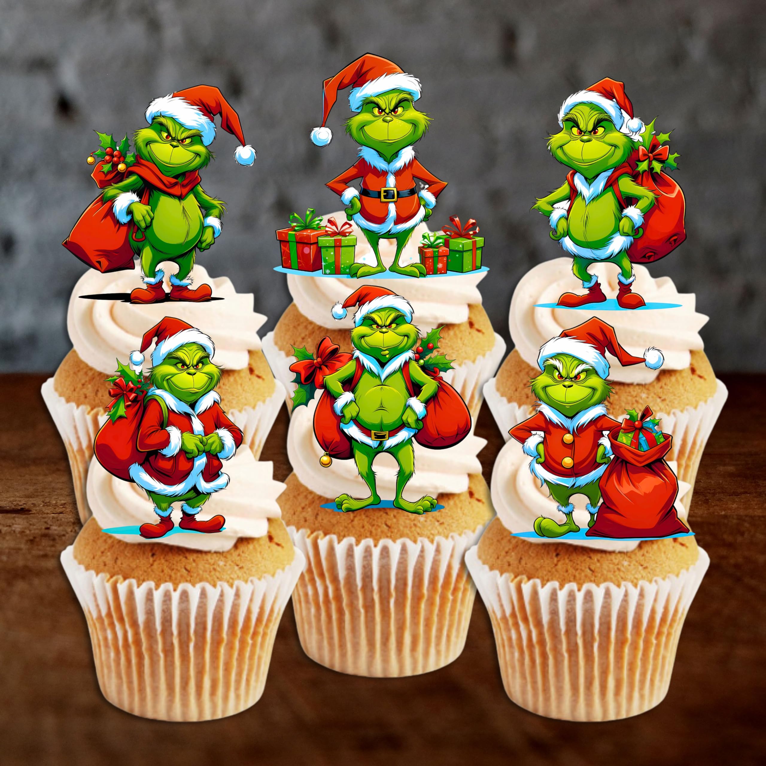 Amazon.com: PRECUT Green Man Cupcake Toppers #2, Edible Christmas Cake ...