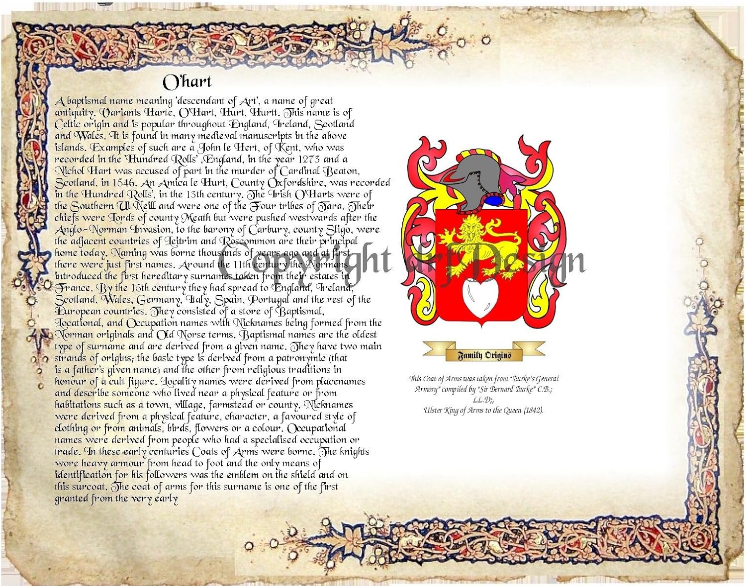 Amazon.com: O'hart Coat of Arms/Family Crest on Fine Paper and Family ...