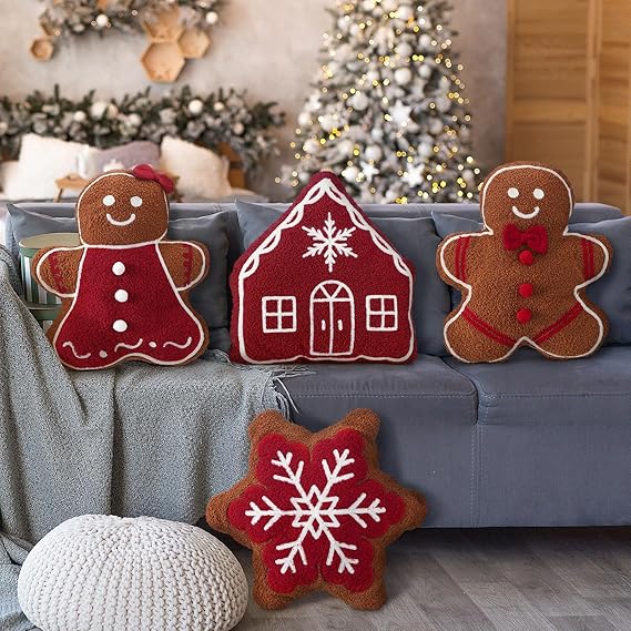 Amazon.com: HunnmingRe 4 Pcs Christmas Throw Pillows Plush Gingerbread ...