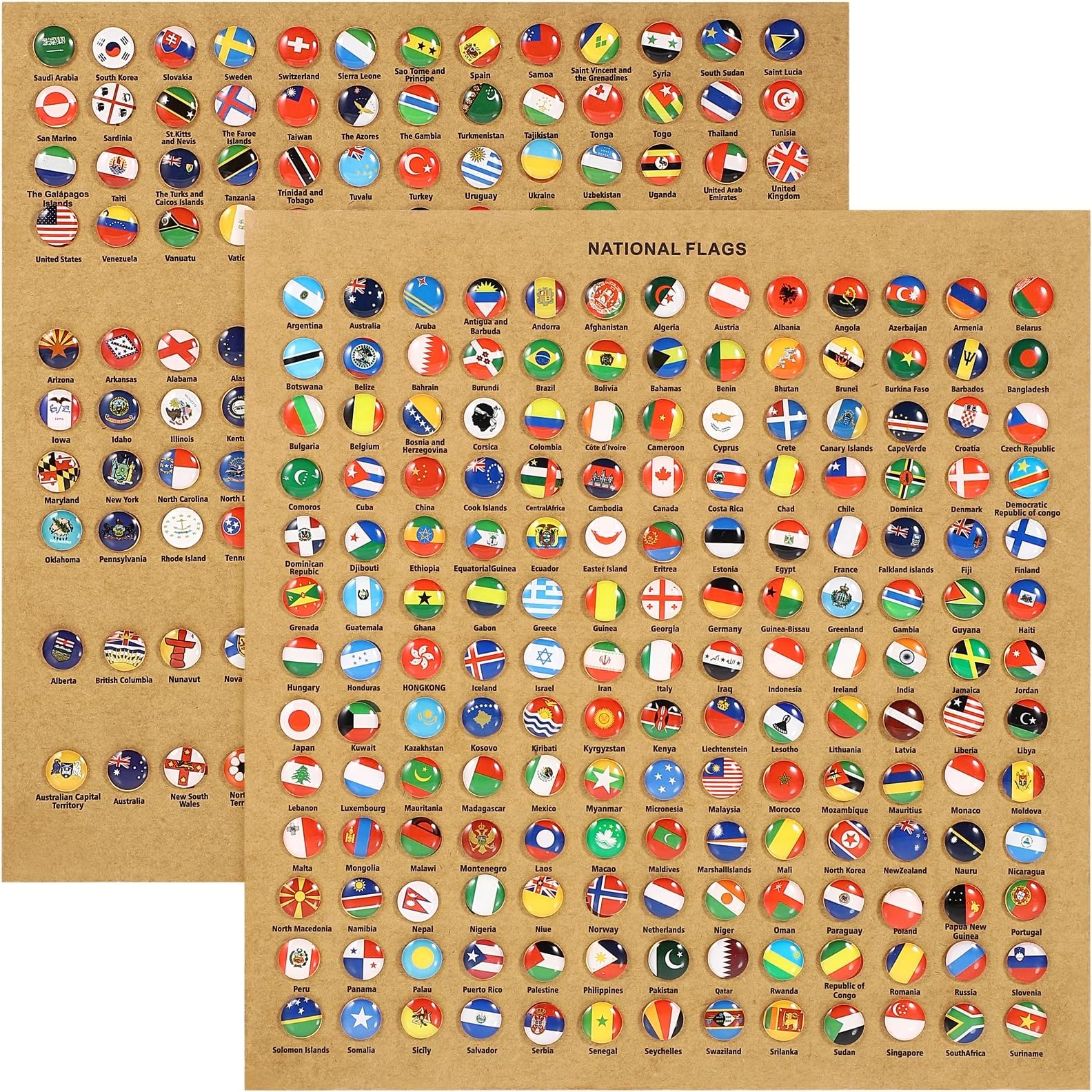 World Flags Wooden Markers (346 pieces) adhesive back thumb tacks map ...