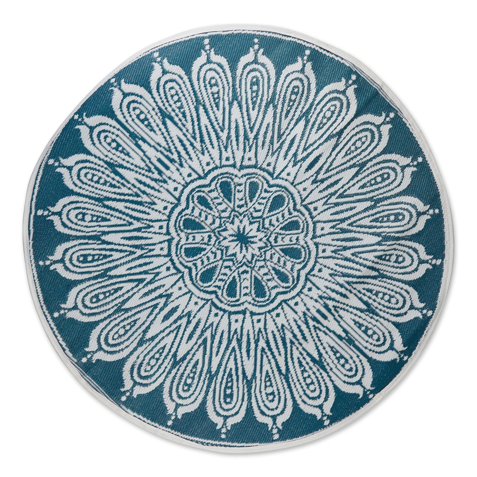 DII Outdoor Rugs Collection Reversible Woven, 5' Round, Blue Sunflower