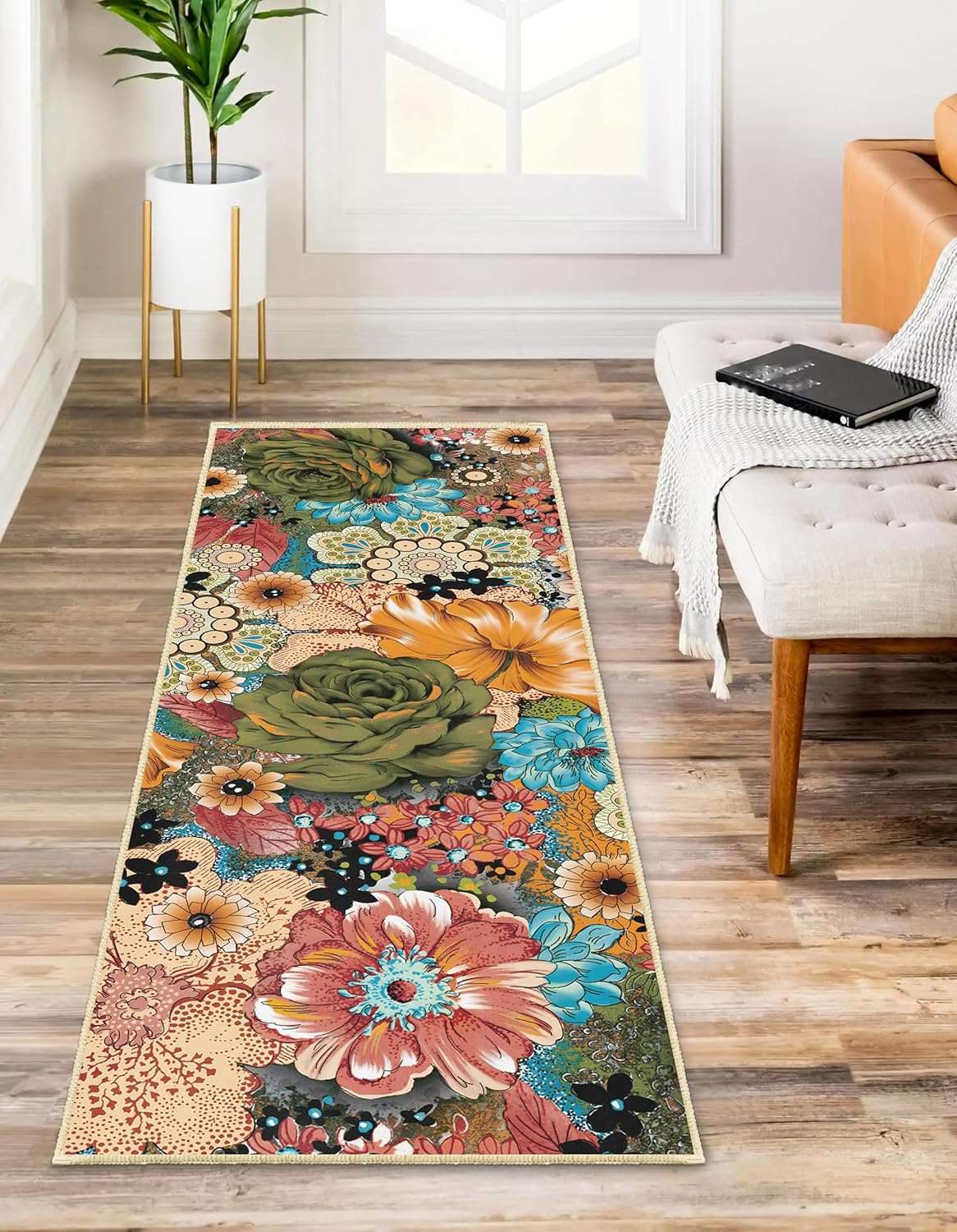Amazon.com: Colorful Floral Runner Area Rug 2x6 ft Boho Flower Retro ...