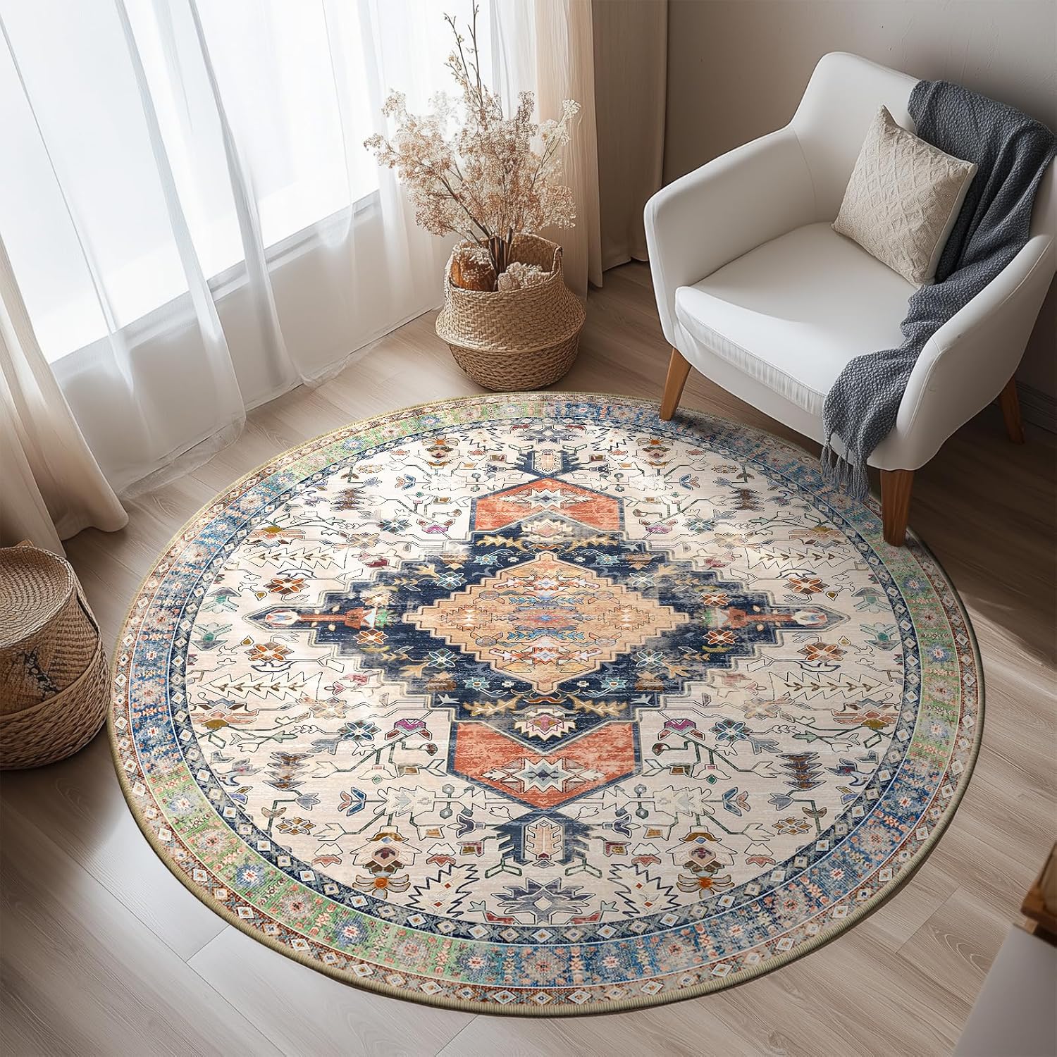 Amazon.com: BESTSWEETIE 6ft Round Rugs Washable Non-Slip No Pile Circle ...