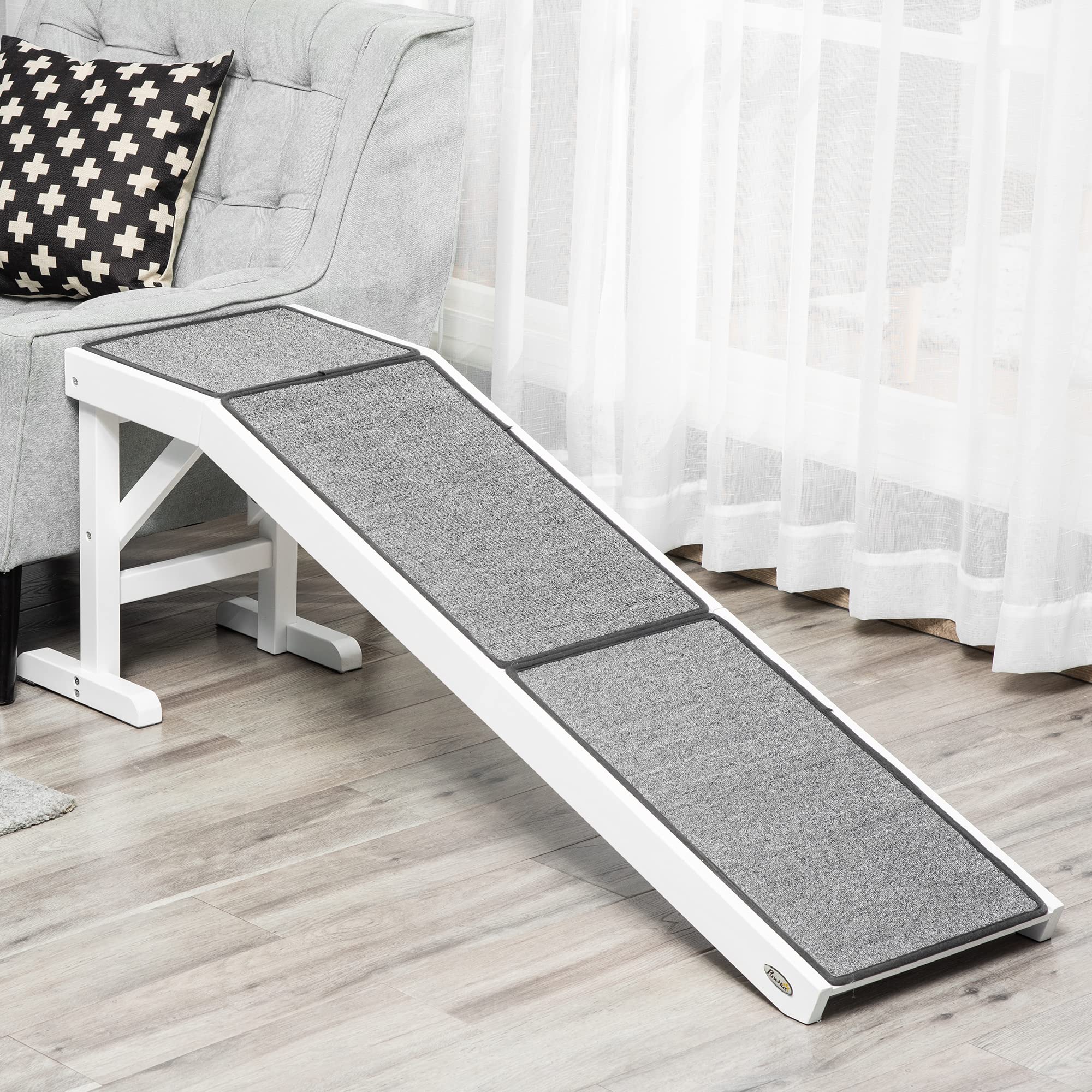 PawHut Dog Ramp for Bed, Pet Ramp for Dogs with Non-Slip Carpet and Top ...