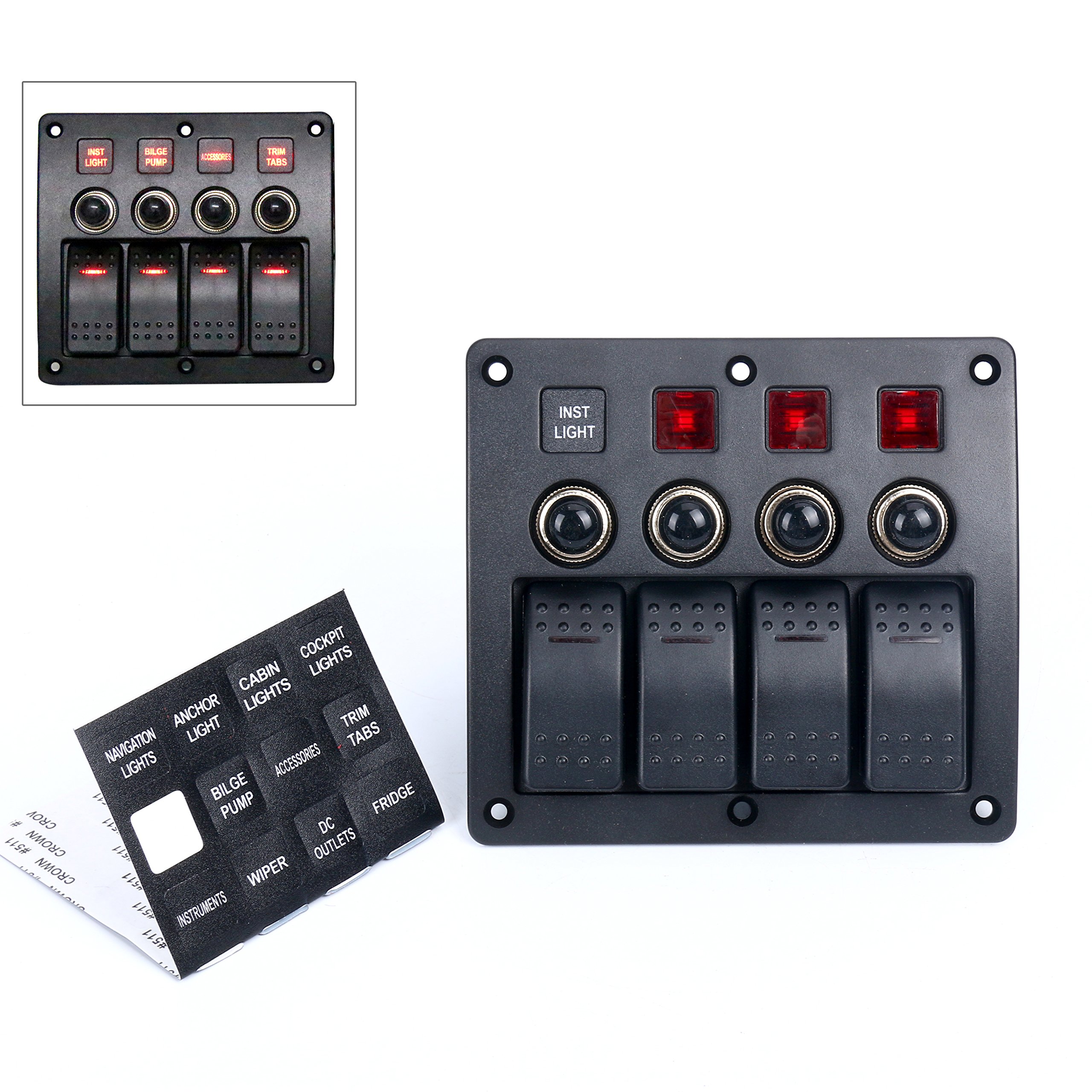 Amazon.com: Amarine made 4 Gang Red LED Indicators Rocker & Circuit ...