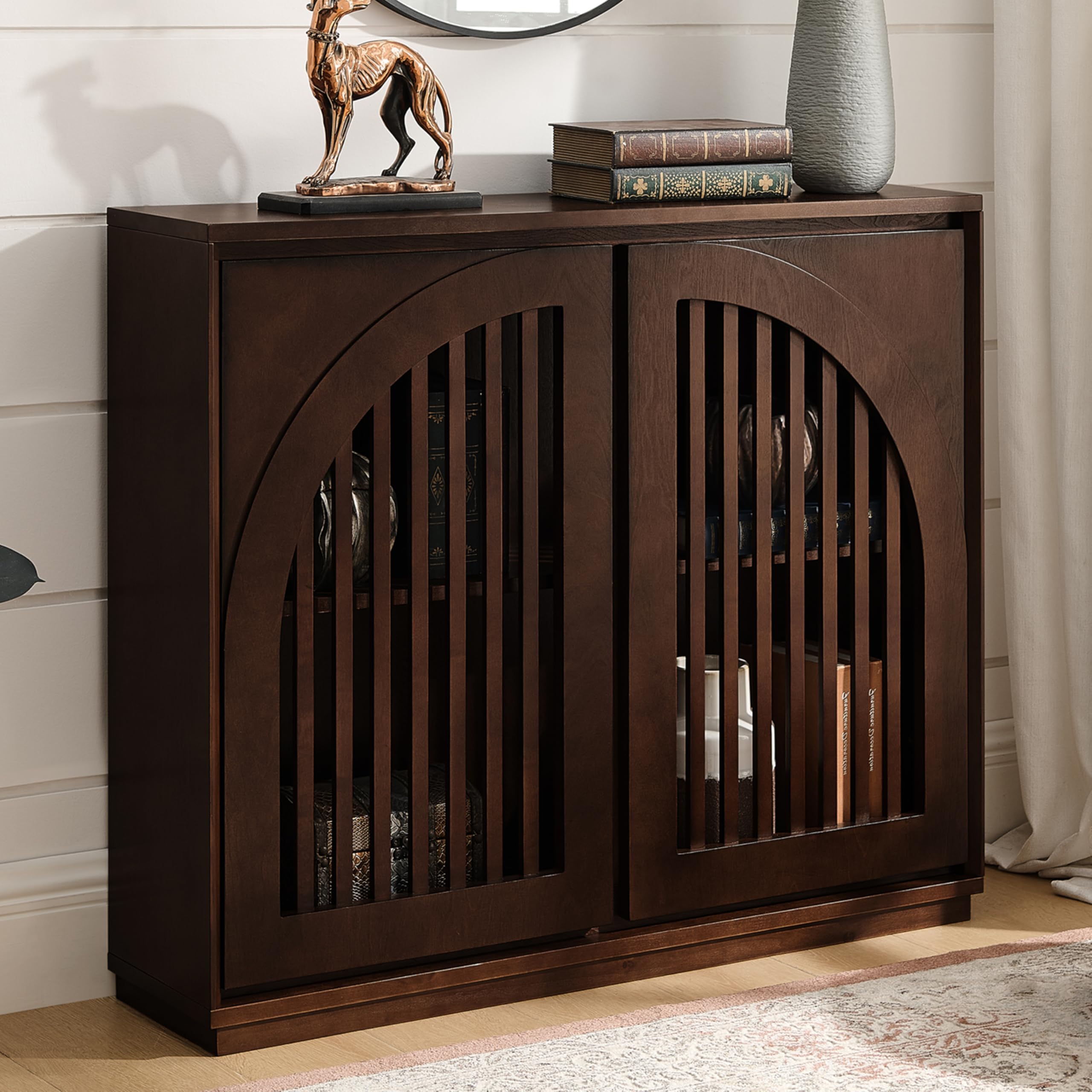 Snapklik.com : FIVEGIVEN 39" Dark Walnut Narrow Fluted Sideboard