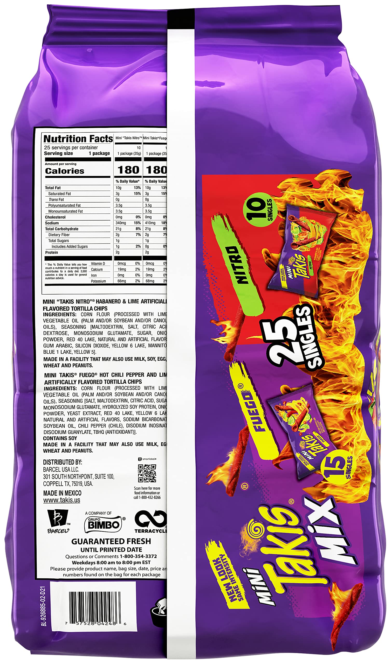 TAKIS Rolled Mini Fuego and Nitro Tortilla Chips Bag of 25 count Takis ...
