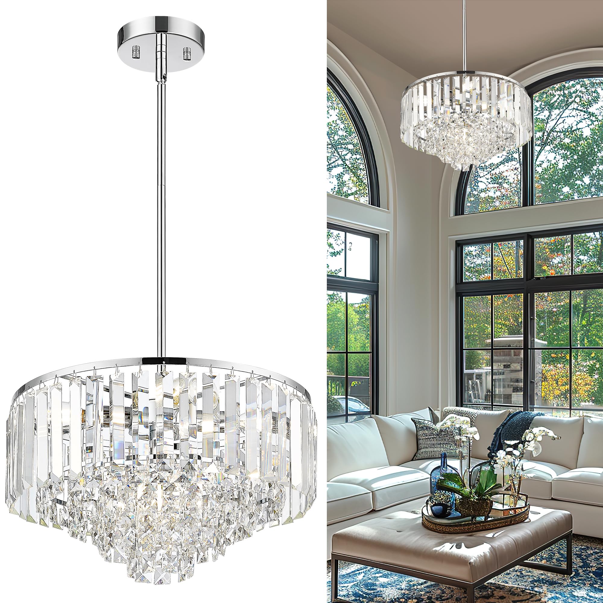Cargifak 15'' Crystal Chandelier, 5-Tier Modern Chandelier with ...