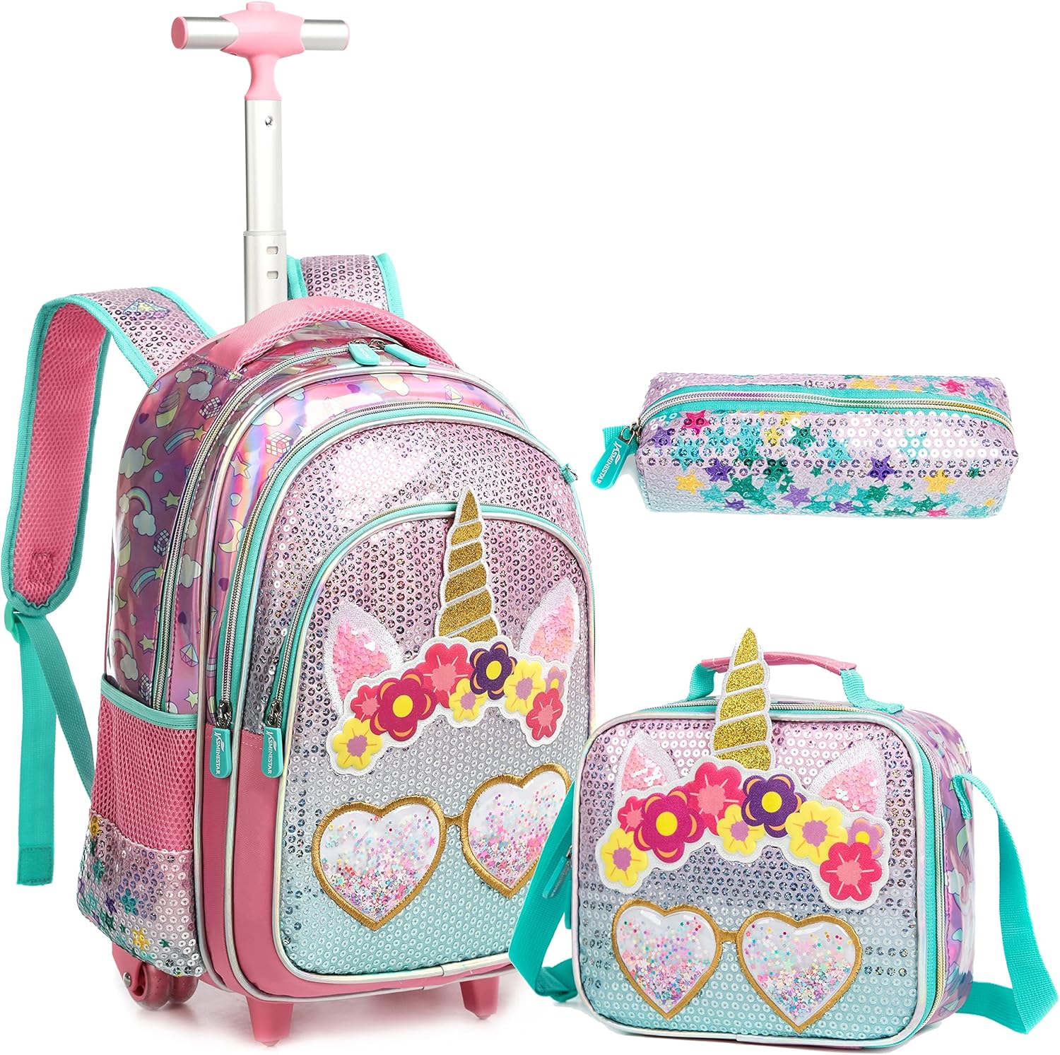Amazon.com | Meetbelify Unicorn Rolling Backpack for Girls Wheels ...