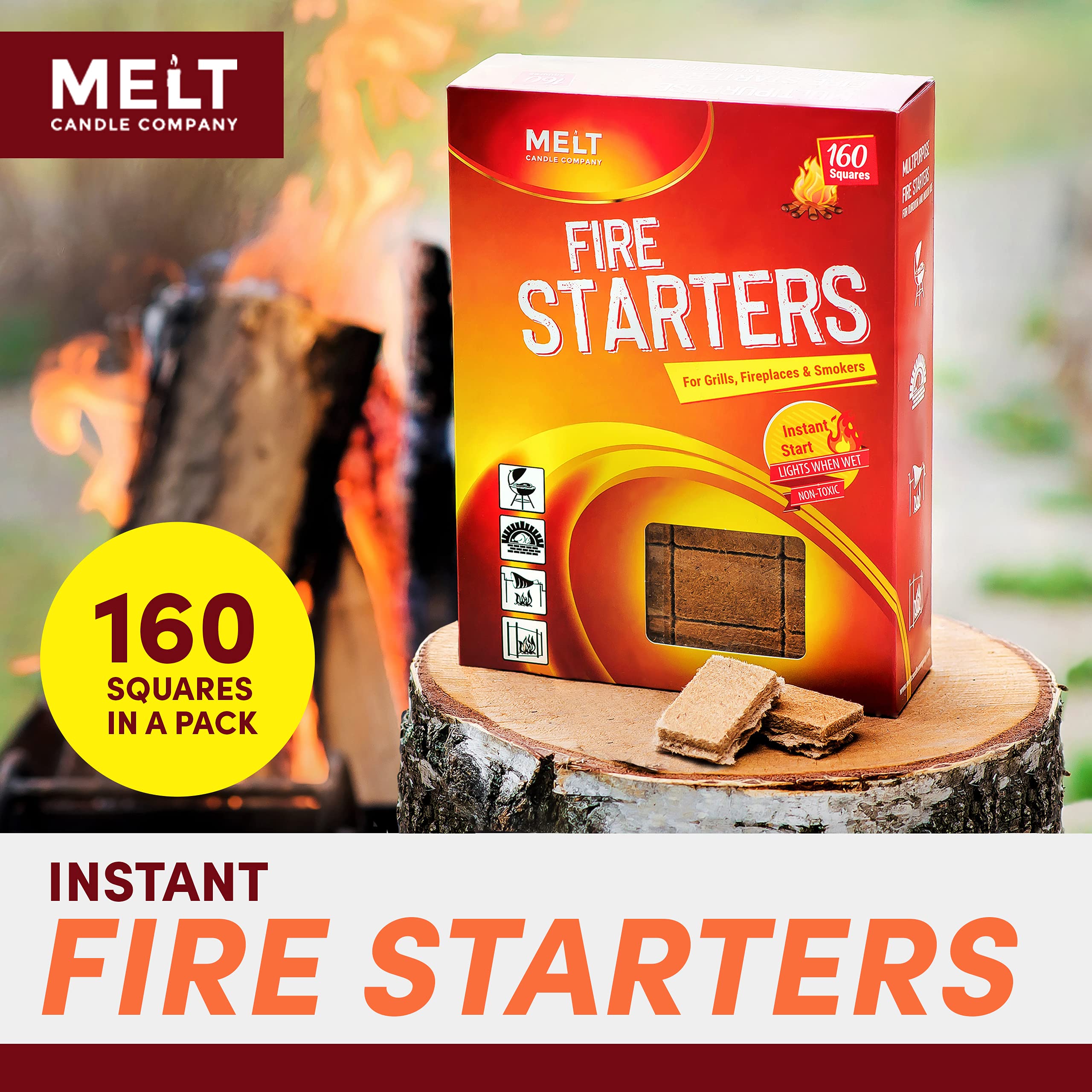 Melt Candle Company Fire Starter - Pack of 160 Charcoal Fire Starters ...