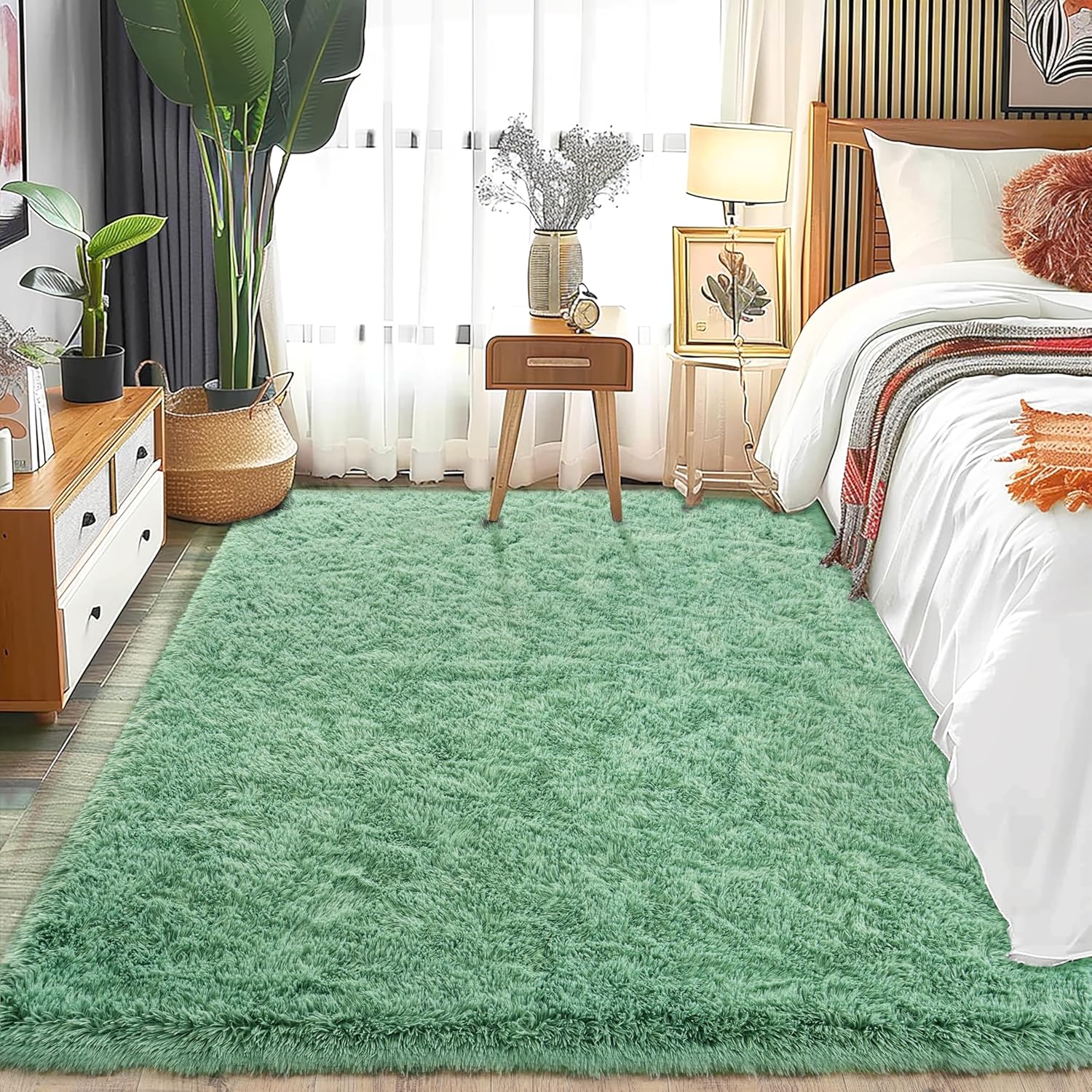 Amazon.com: KING DARE Area Rugs for Bedroom 4x6 Green Rug, Soft Fluffy ...