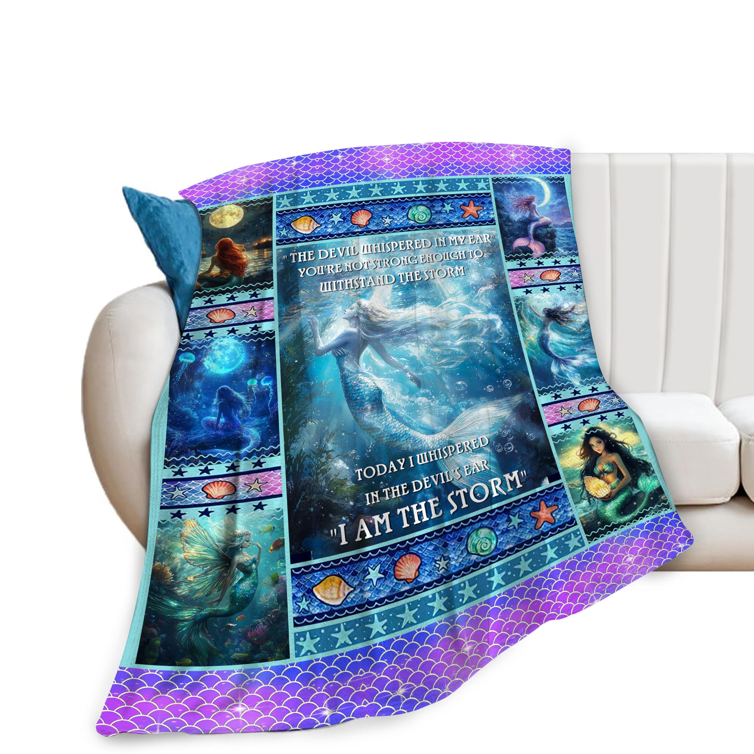Amazon.com: Mermaid Blanket for Girls Blue Ocean Throw Blankets Soft ...
