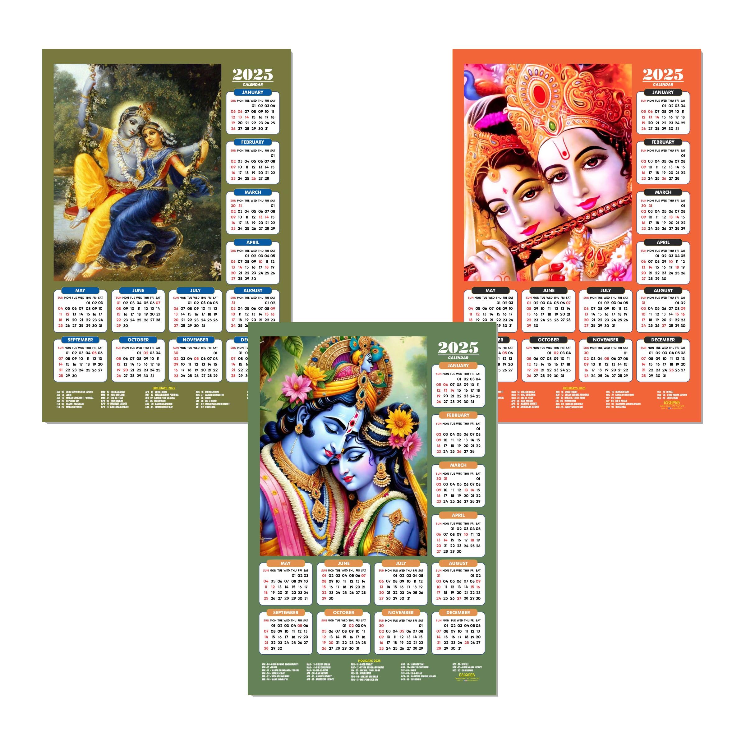 ESCAPER Shree Krishna Wall Calendar 2025 (45 x 30 cm) - Radha Krishna ...