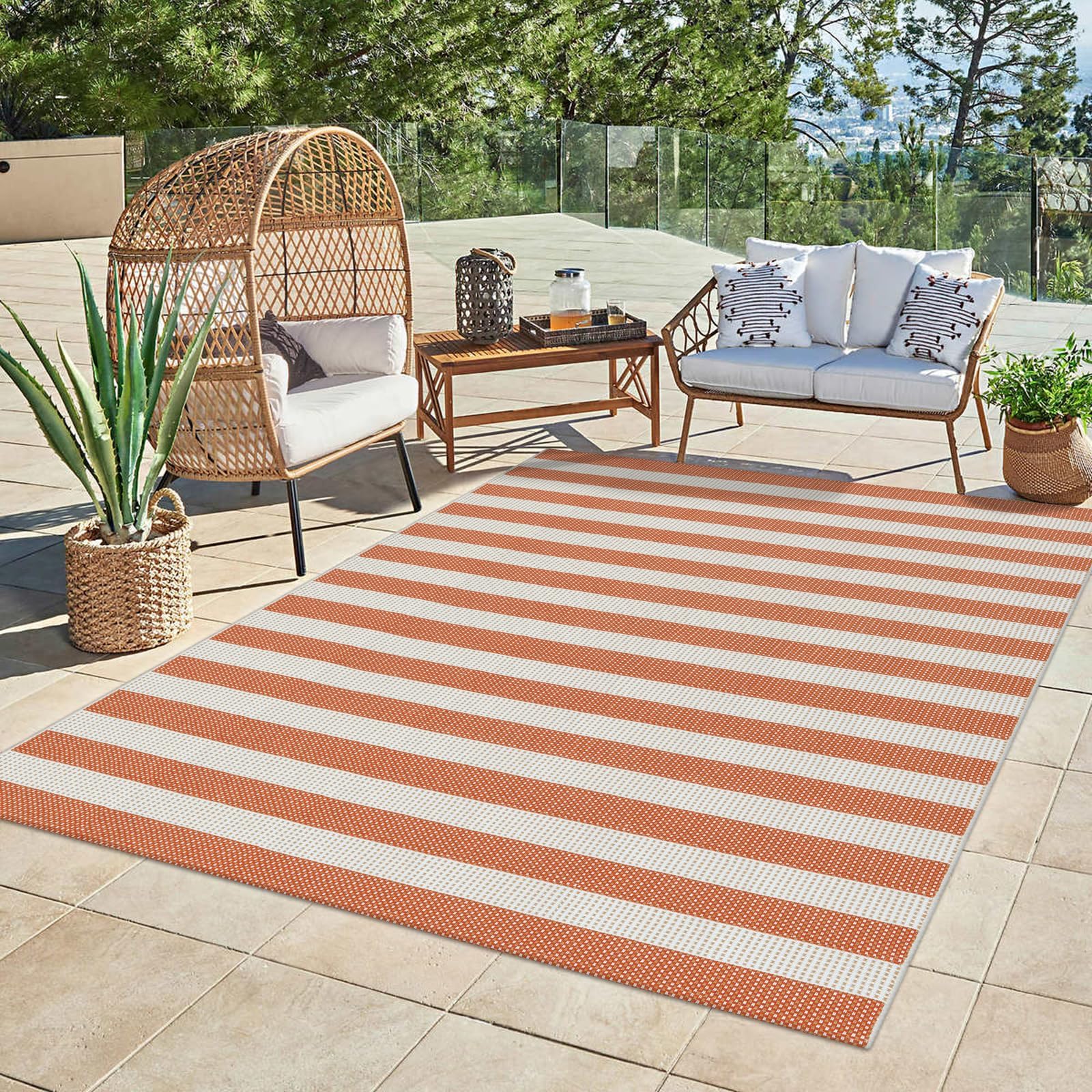 LEEVAN 5x7 Area Rugs Outdoor Rug, Washable Patio Rug, Cotton Woven ...