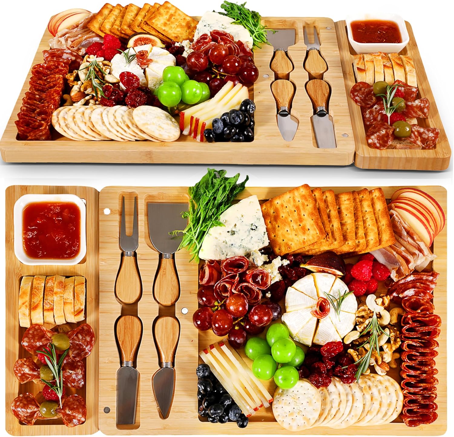 Amazon.com: Charcuterie Board Set, Easoger Bamboo Cheese Board, 2024 ...