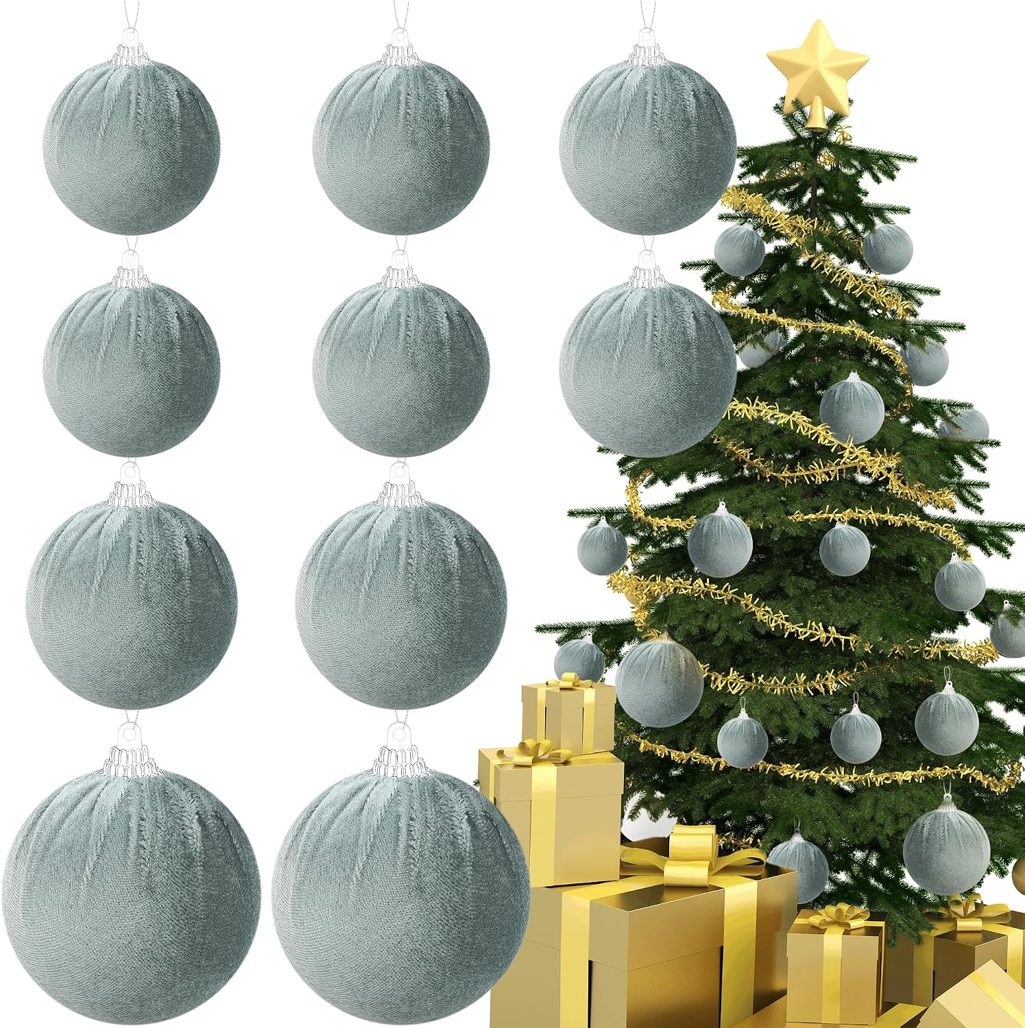 Amazon.com: Gresorth Christmas Velvet Bauble Hanging Fabric Wrapped ...