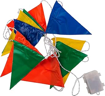 MIJOMA Fairy Lights with Colourful Bunting, 5 m LED Bunting, 8 Coloured ...