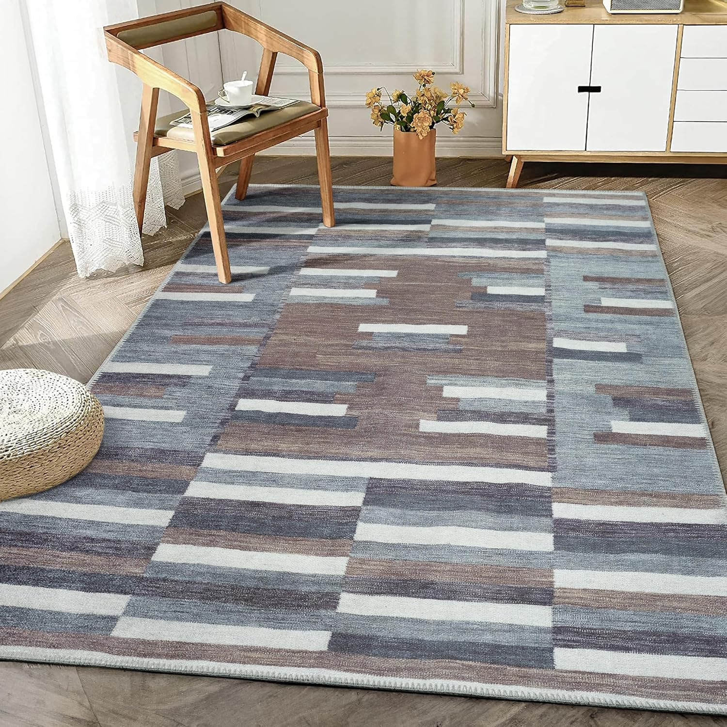 Amazon.com: Bloom Rugs Washable Non-Slip 4' x 6' Rug - Blue/Brown ...