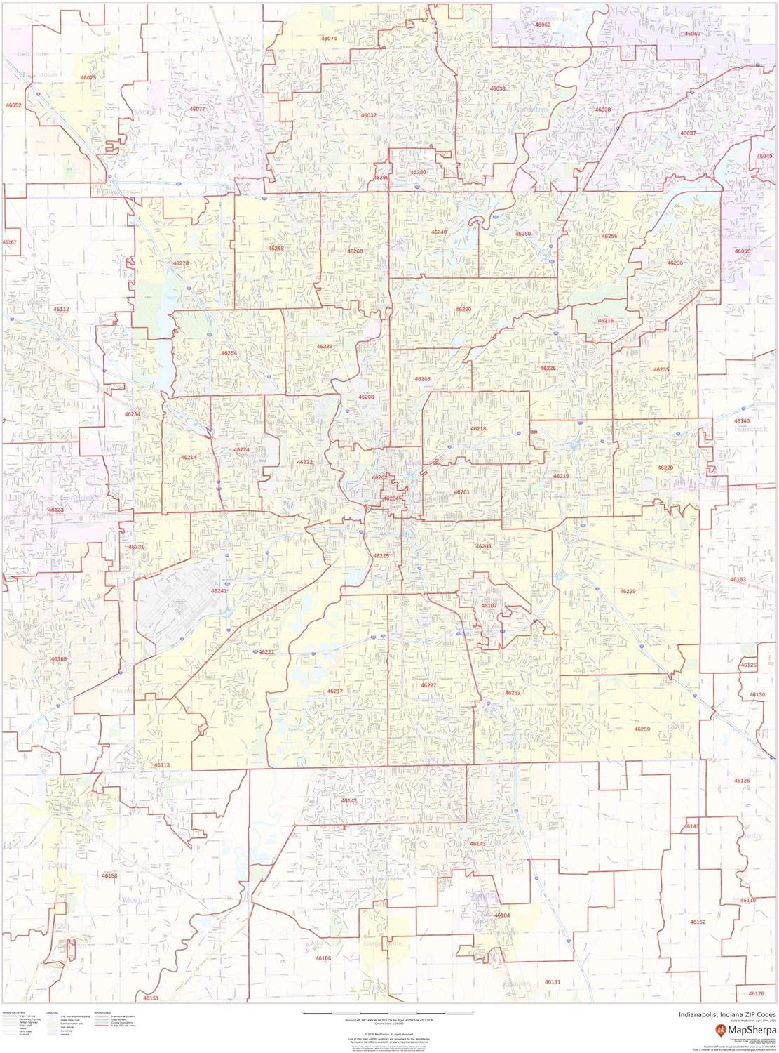 Indianapolis, Indiana Zip Codes - 36" x 48" Laminated Wall Map : Amazon.ca