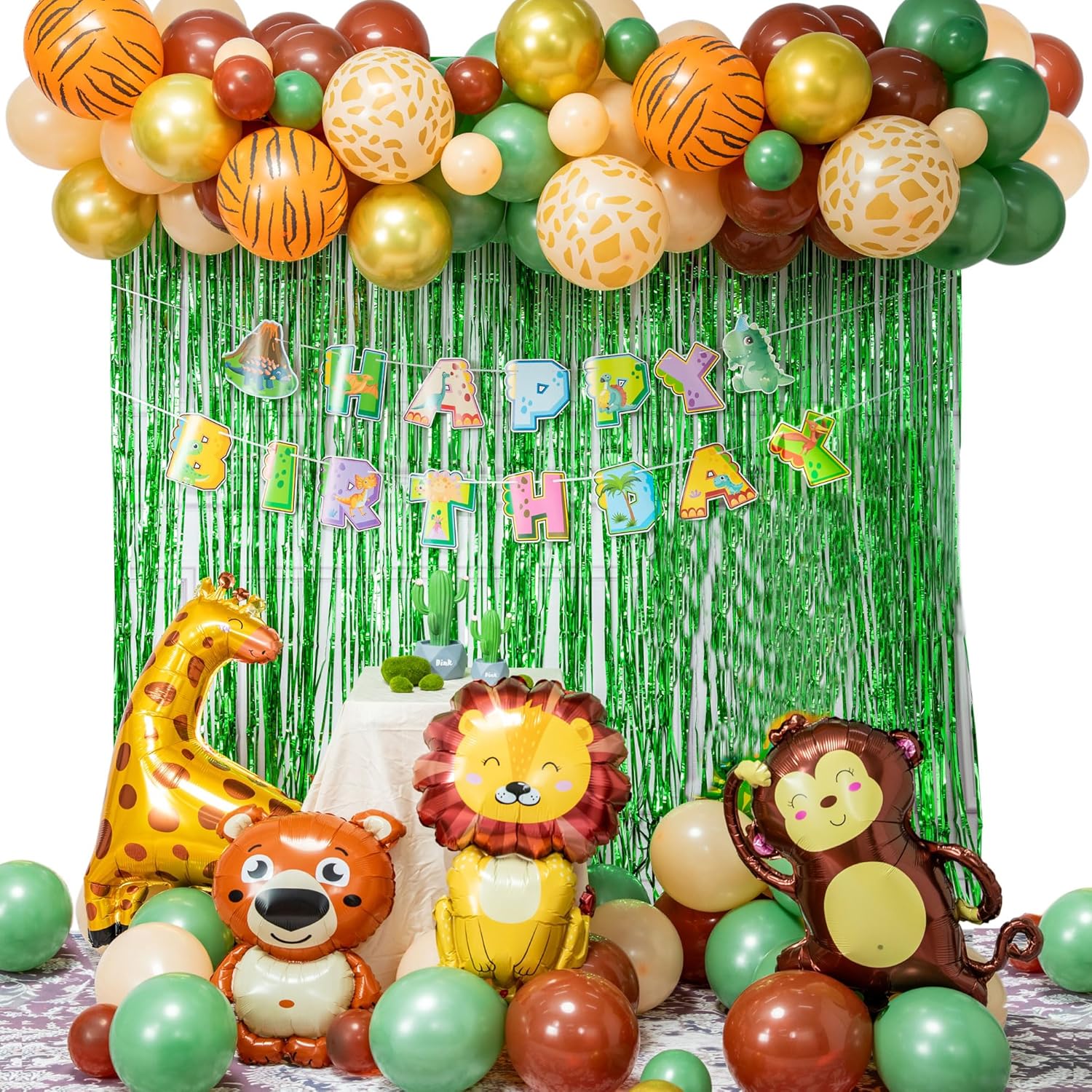 Amazon.com: SANERYI Safari Birthday Decorations Jungle Sage Green Brown ...