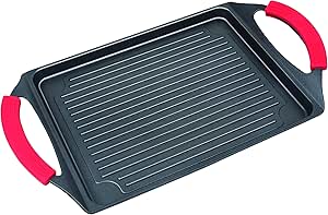 Amazon.com: MasterPan Non-Stick Cast Aluminum Burner Grill Pan with Silicone Grips, 17", Black ...