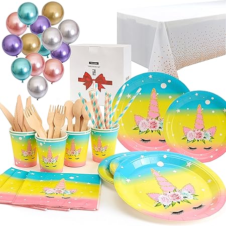 Matana - 61 Piece Rainbow Party Tableware Set - Caters for 15 Guests ...
