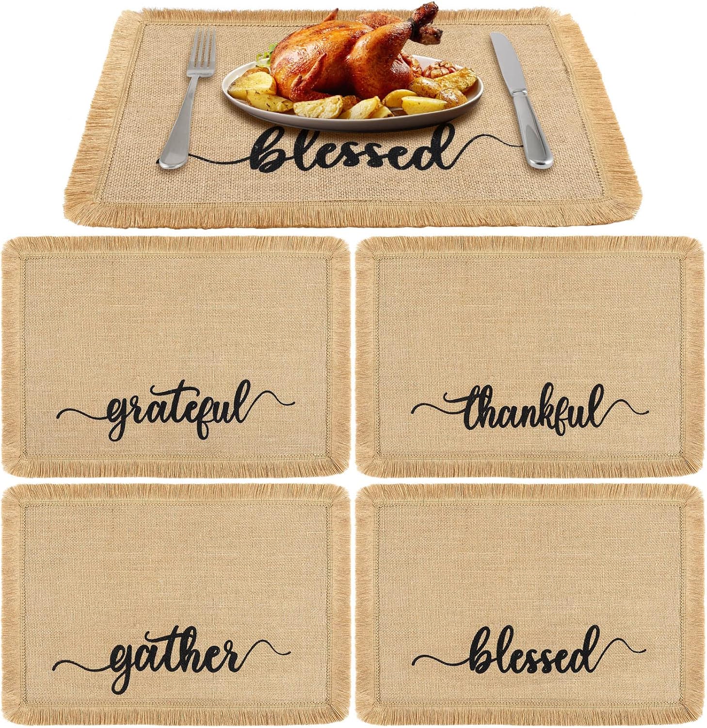 Amazon.com: Jetec 4 Pieces Thanksgiving Burlap Placemats 13.8 x 19.5 ...