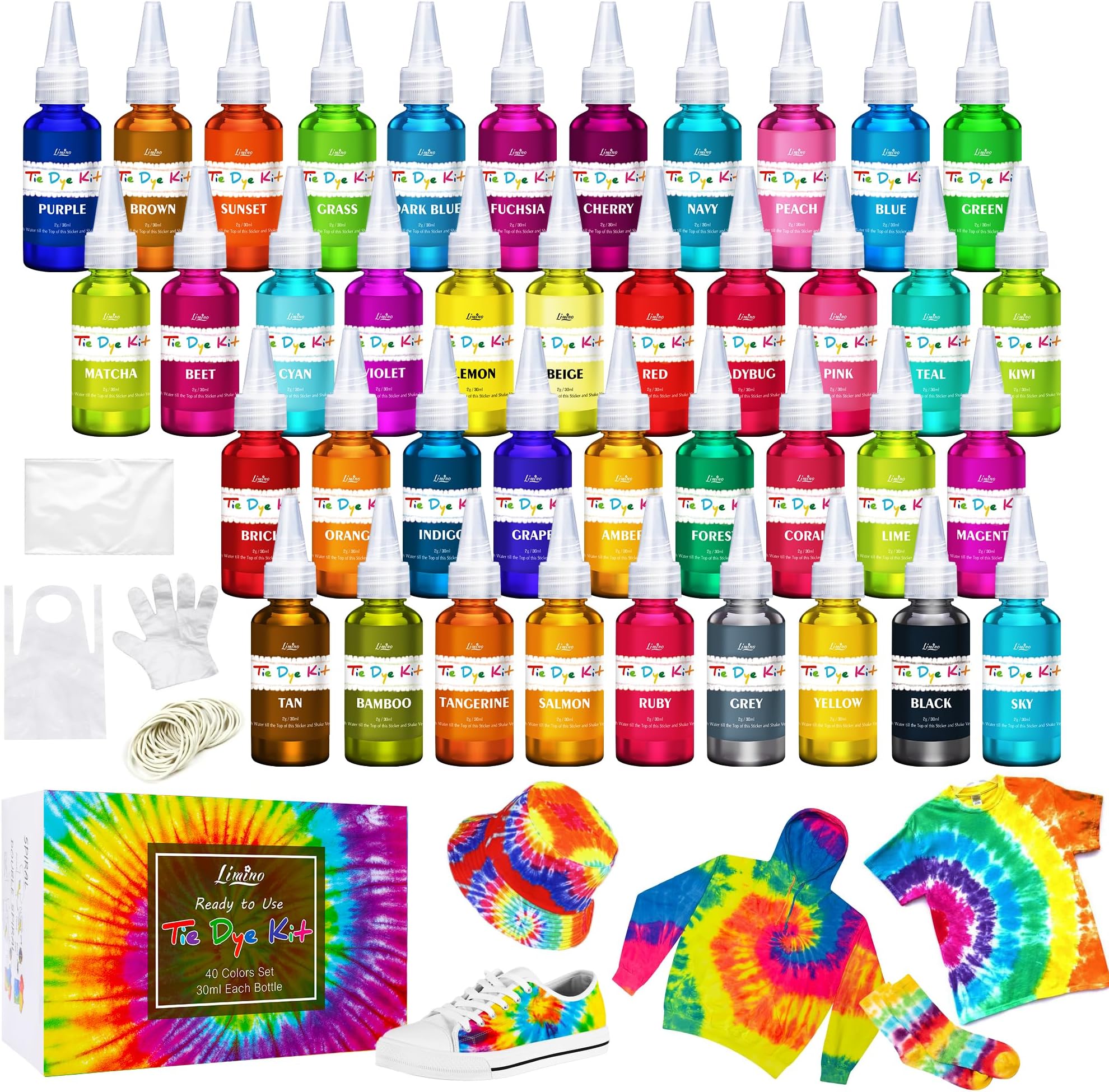 Amazon.com: Tie Dye Kit - 40 Colors Permanent Fabric Dye with Rubber ...
