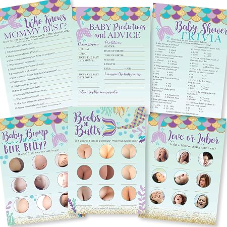 Amazon.com: Mermaid Baby Shower Games, Bingo, Find The Guest, The Price ...