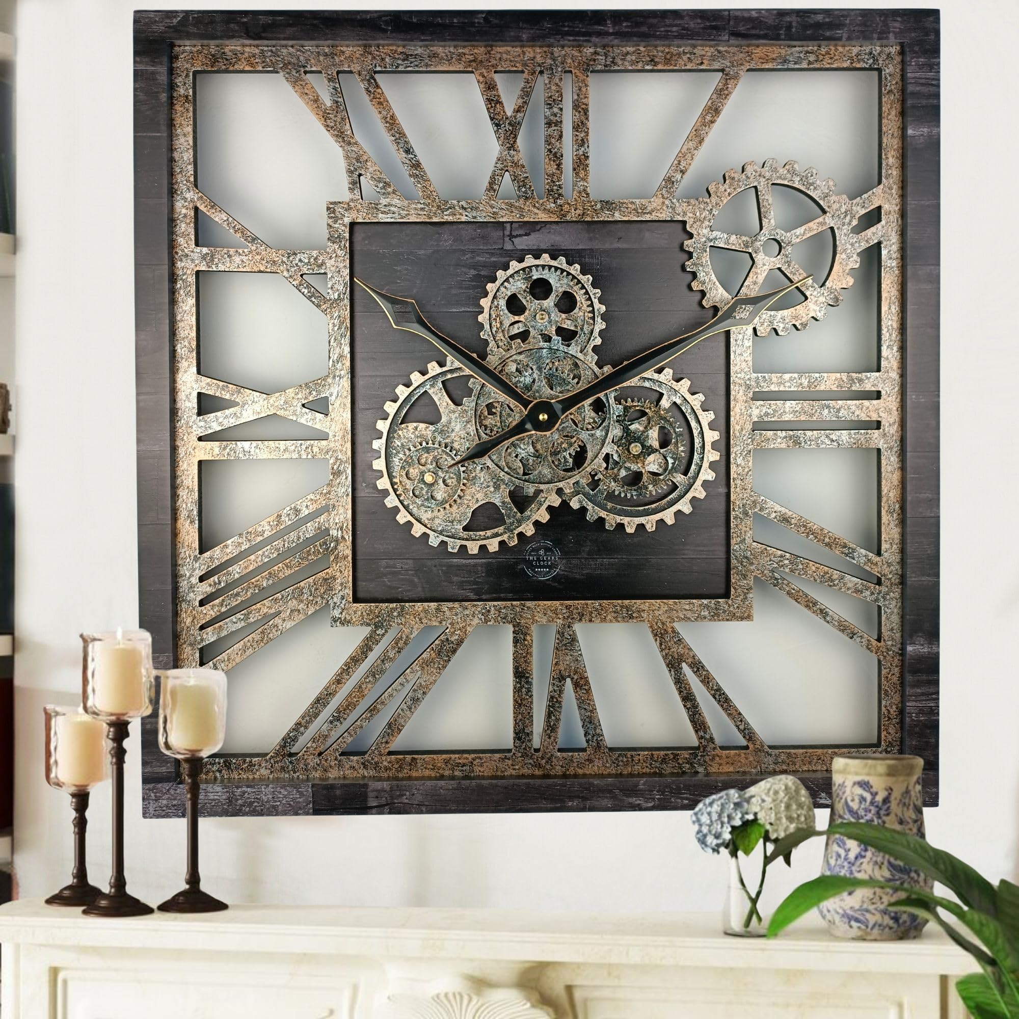 Amazon.com: The Gears Clock 24'' Inch Square Real Moving Gear Wall ...