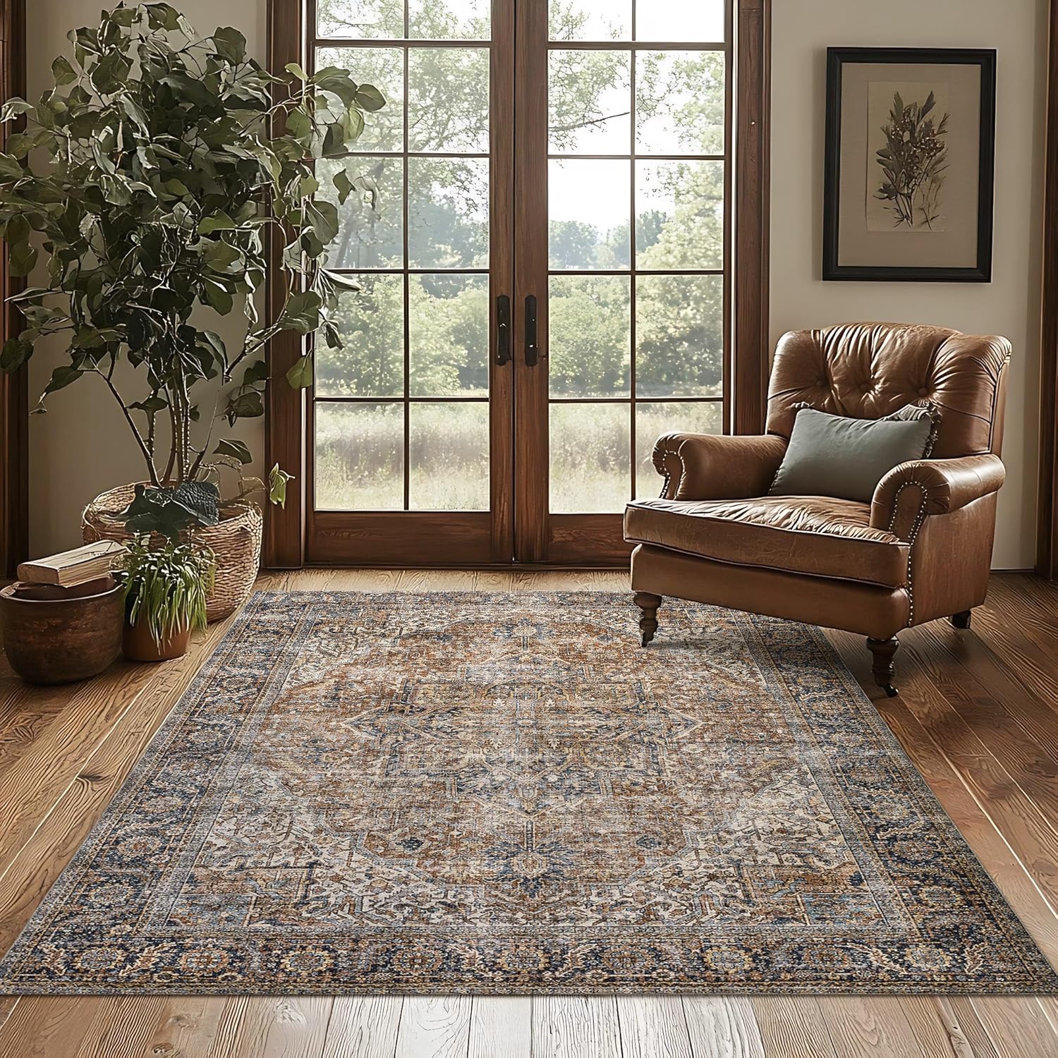 Brown Area Rug 5x7 Machine Washable Living Room Rug Modern Farmhouse ...