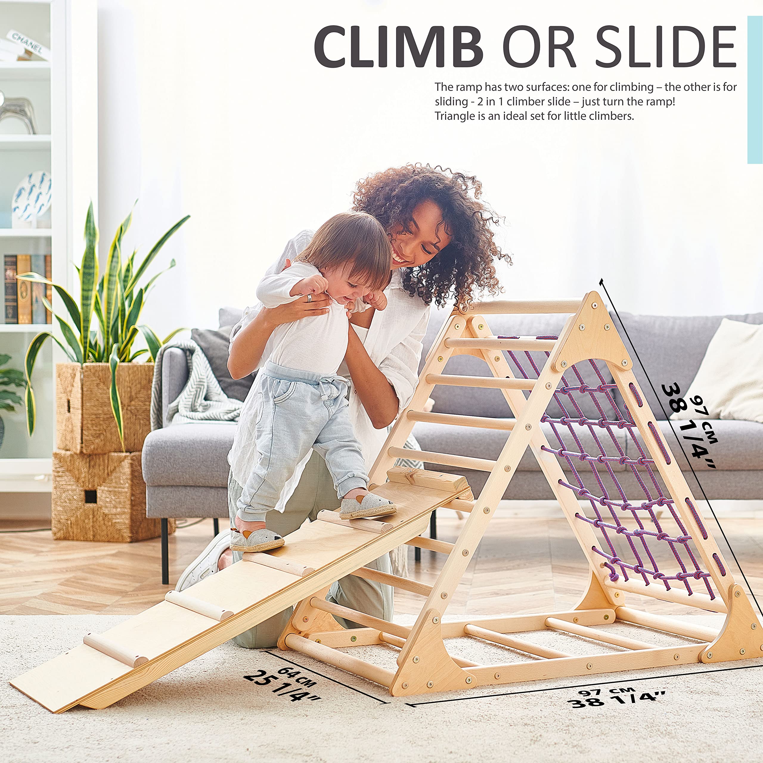 WEDANTA Triangle Climber with Ramp - Premium Wooden Climbing Triangle ...
