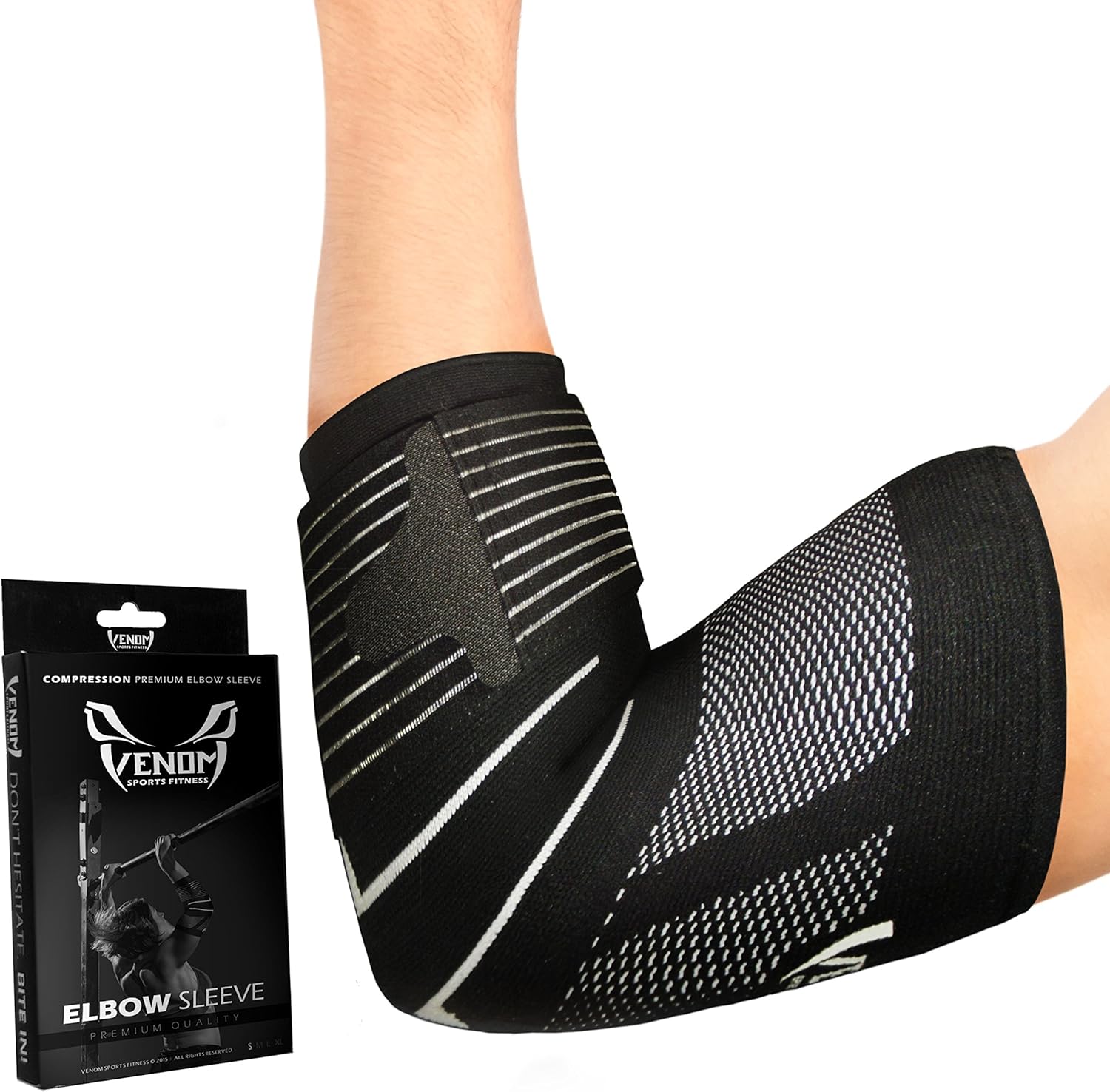 Amazon.com: Venom Strapped Elbow Brace Compression Sleeve - Elastic ...