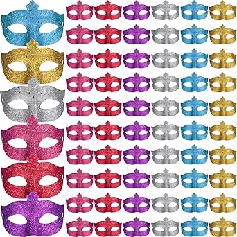 Amazon.com: Sanwuta 60 Pcs Mardi Gras Masks Masquerade Mask Bulk ...