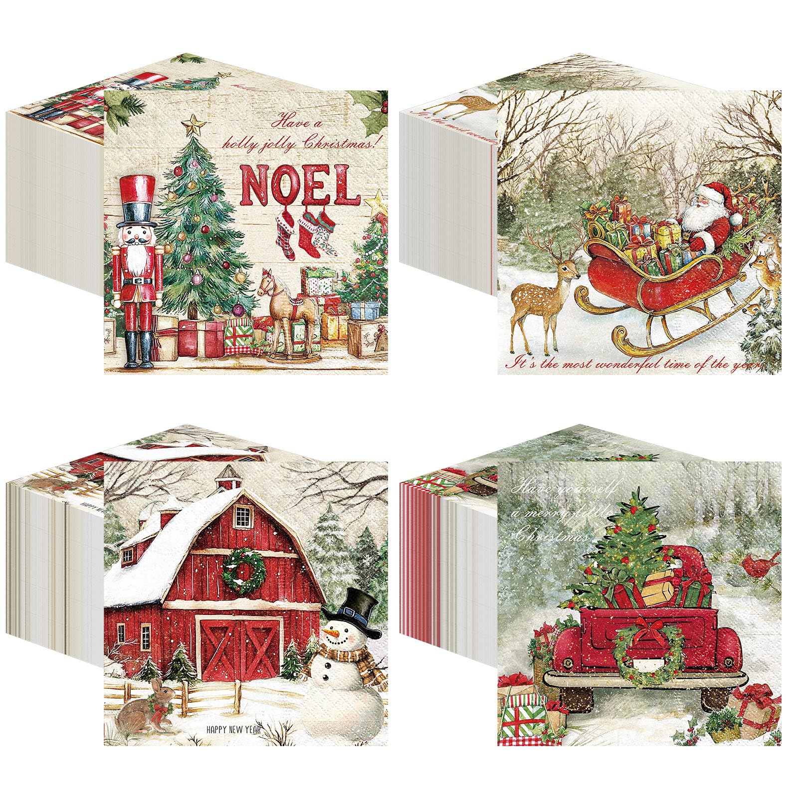 Amazon.com: Janlaugh 200 Pcs Christmas Paper Napkins Disposable Snowman ...