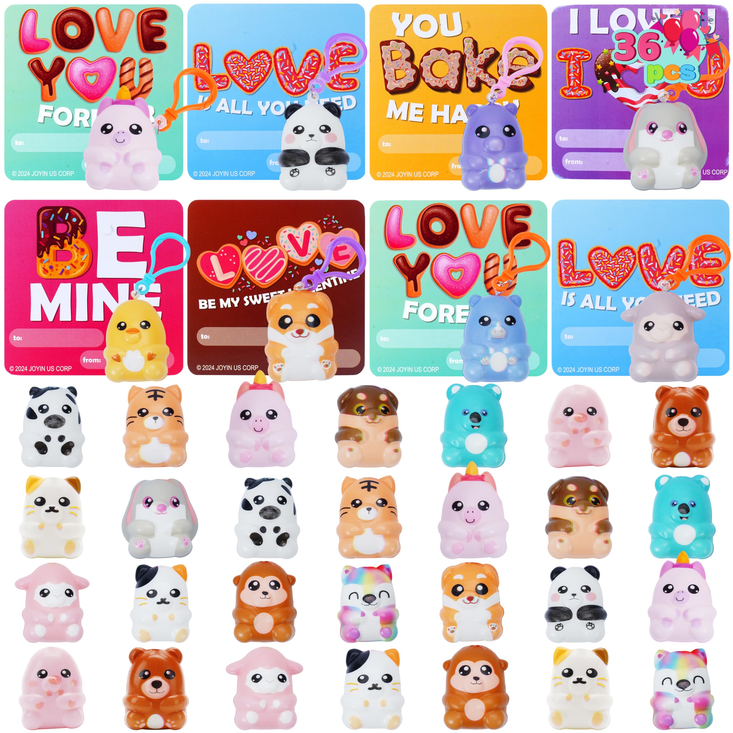 Amazon.com: JOYIN 36 pcs Valentine Cute Animal Squishy Toys Keychains ...