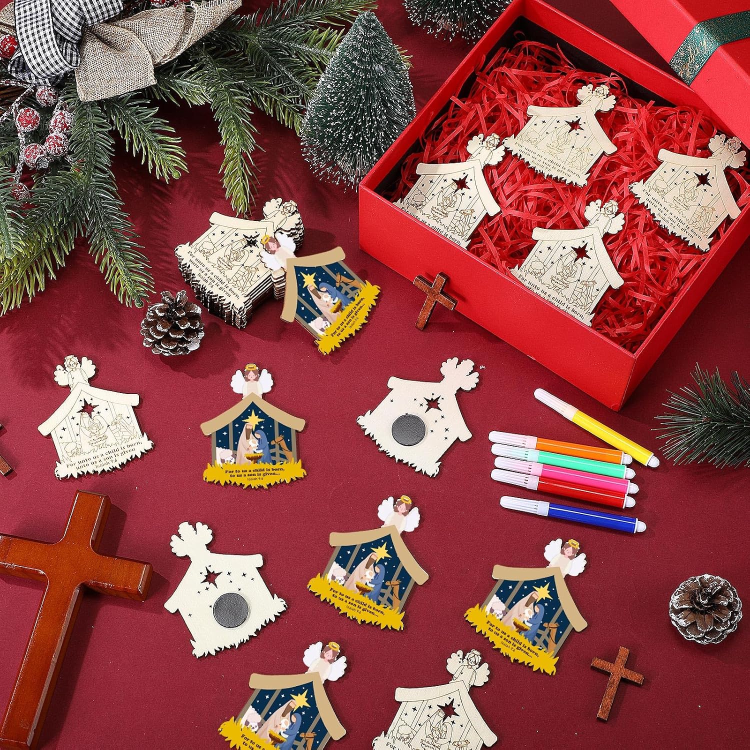 Amazon.com: Threehoney 30 Pcs Christmas Christian DIY Wooden Magnets to ...