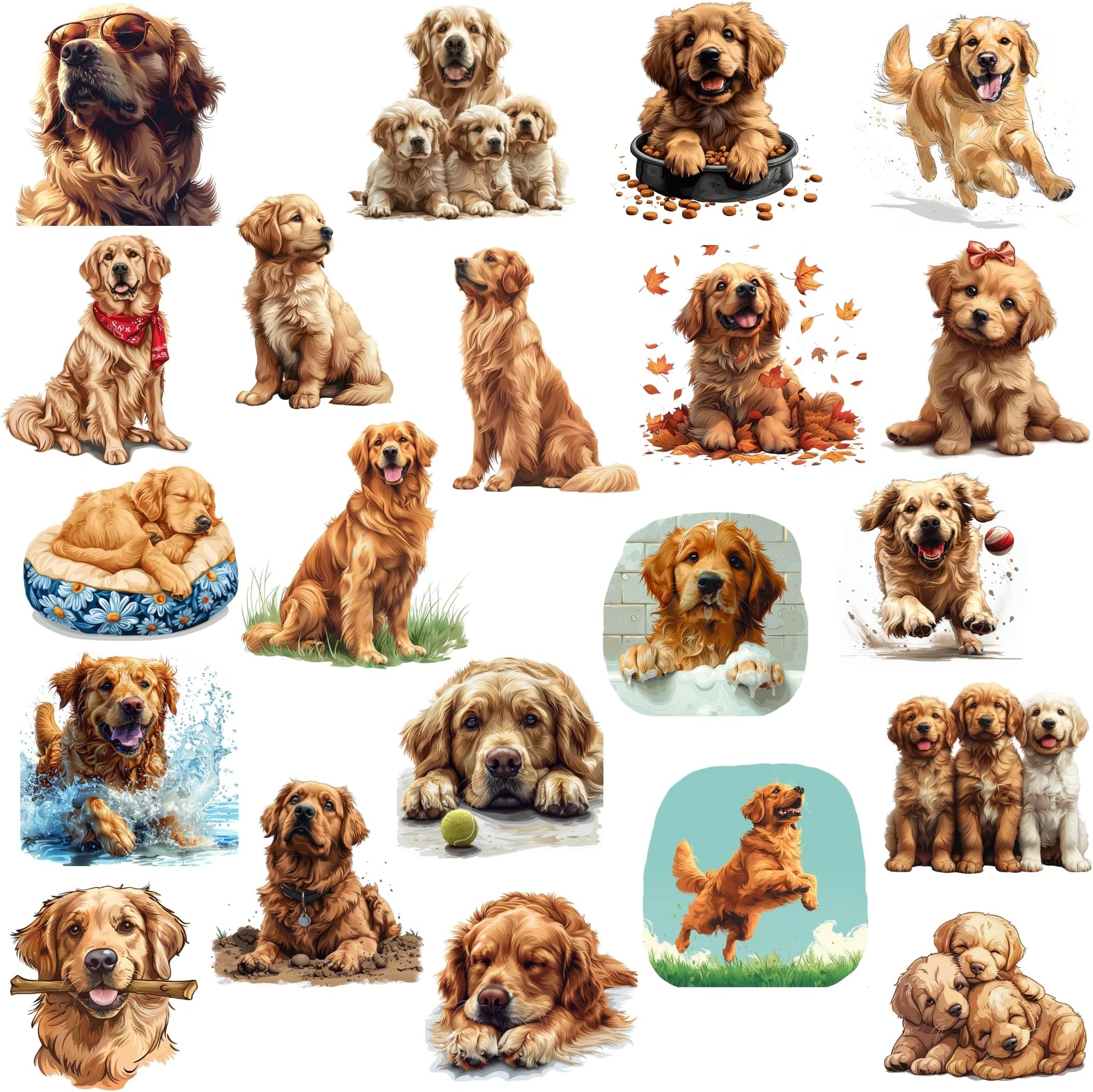 Amazon.com: McEtt Golden Retriever Dog Sticker Sheets - Cute Golden ...