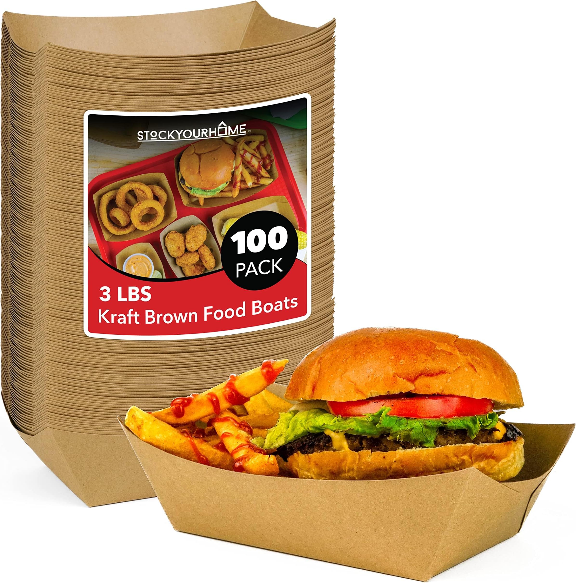 Amazon.com: 100 Pack 3-Lb Brown Kraft Paper Food Trays, Extra Large ...