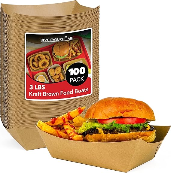 Amazon.com: 100 Pack 3-Lb Brown Kraft Paper Food Trays, Extra Large ...