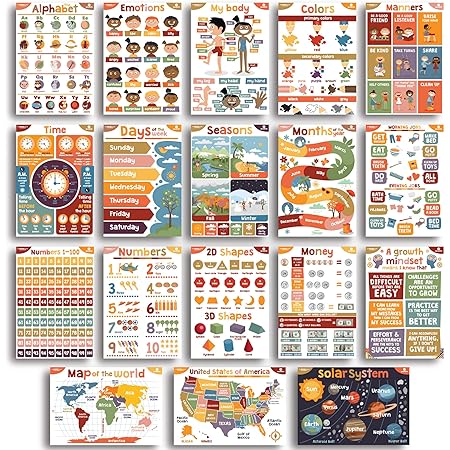 Amazon.com : 16 Boho Kids Educational Posters for Toddlers - Teacher ...