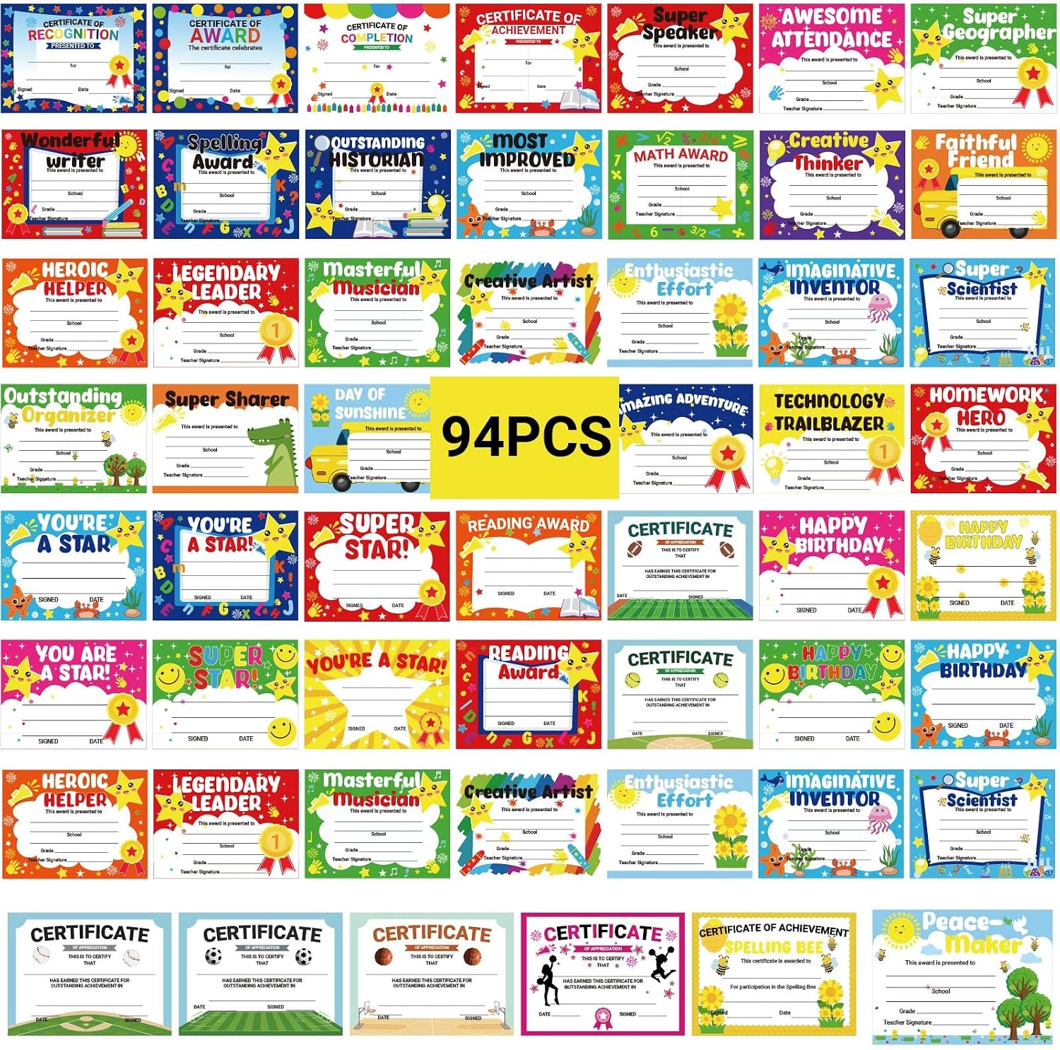 Amazon.com : 94 Pcs Student of Award Certificates End of School Year ...