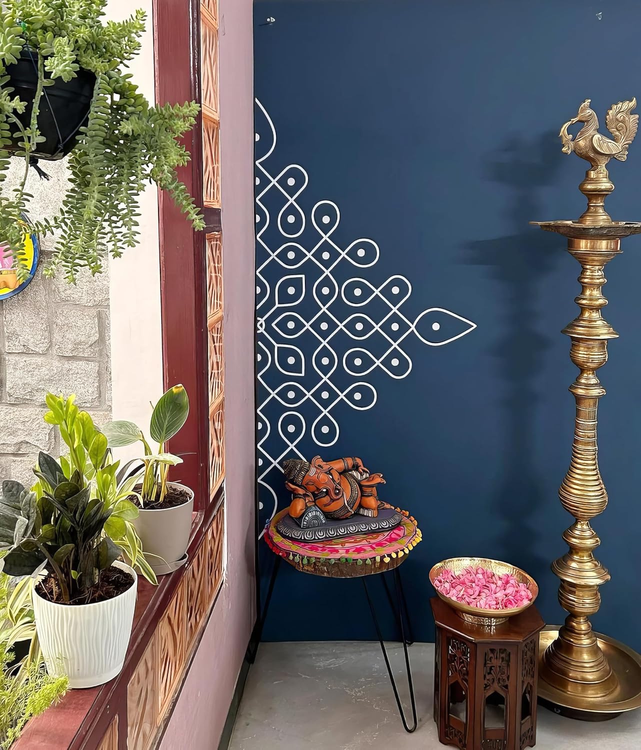 Buy WallDesign Vinyl Self-Adhesive Half Kolam Rangoli Wall Stickers ...