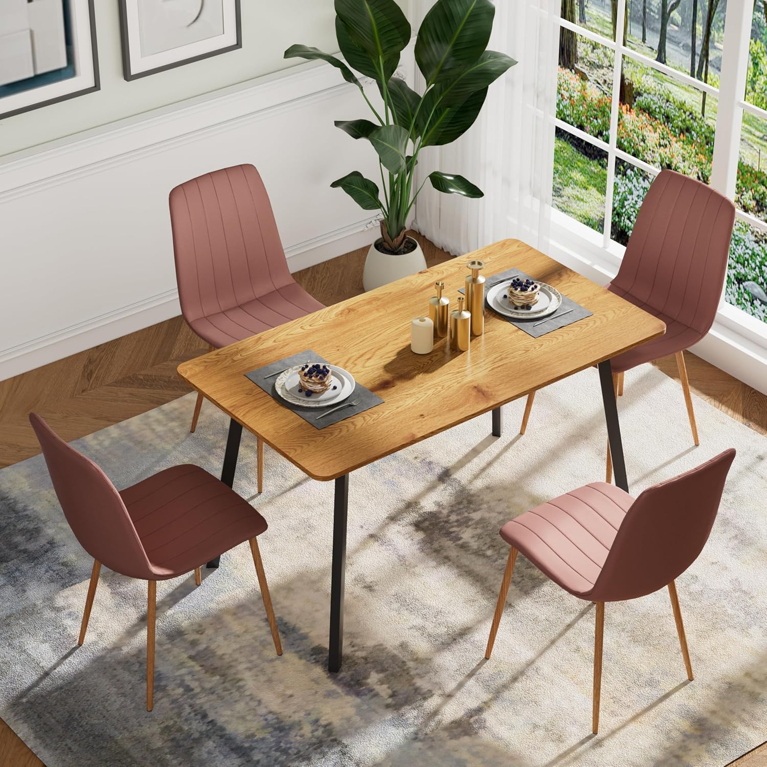 Amazon.com - RGZ 53" Dining Table Set for 4, 5 Piece Rectangle Wooden ...