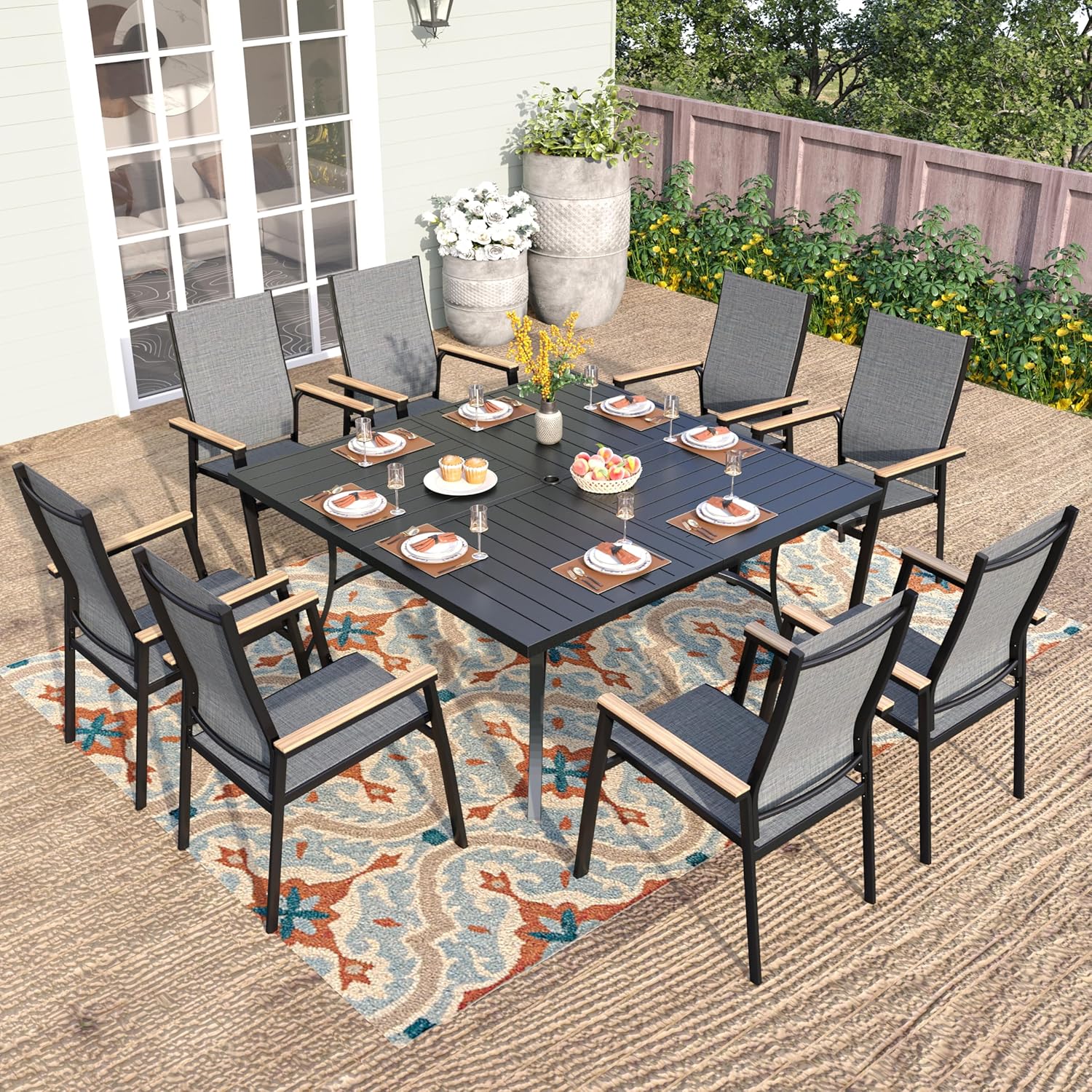 Amazon.com: PHI VILLA Patio Dining Set for 8,Outdoor Aluminum Stackable ...