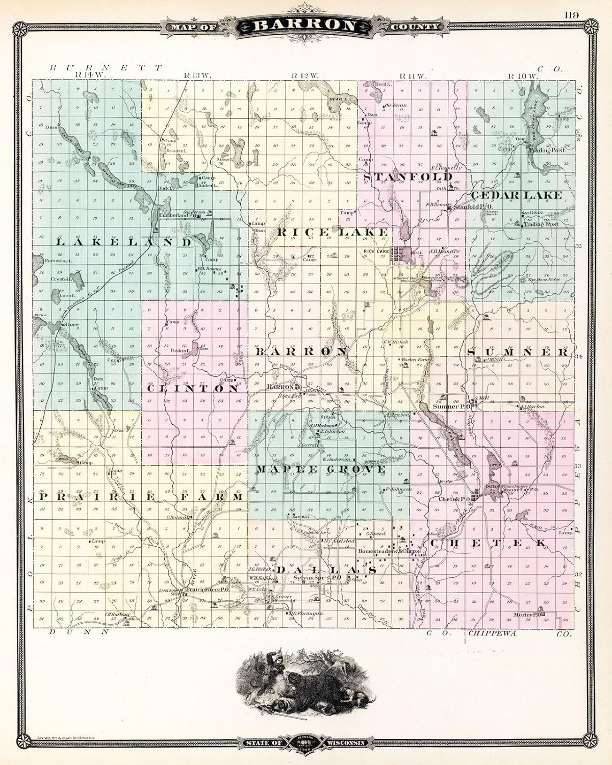 Amazon.com: State Atlas - 1878 Map of Barron County, State of Wisconsin ...