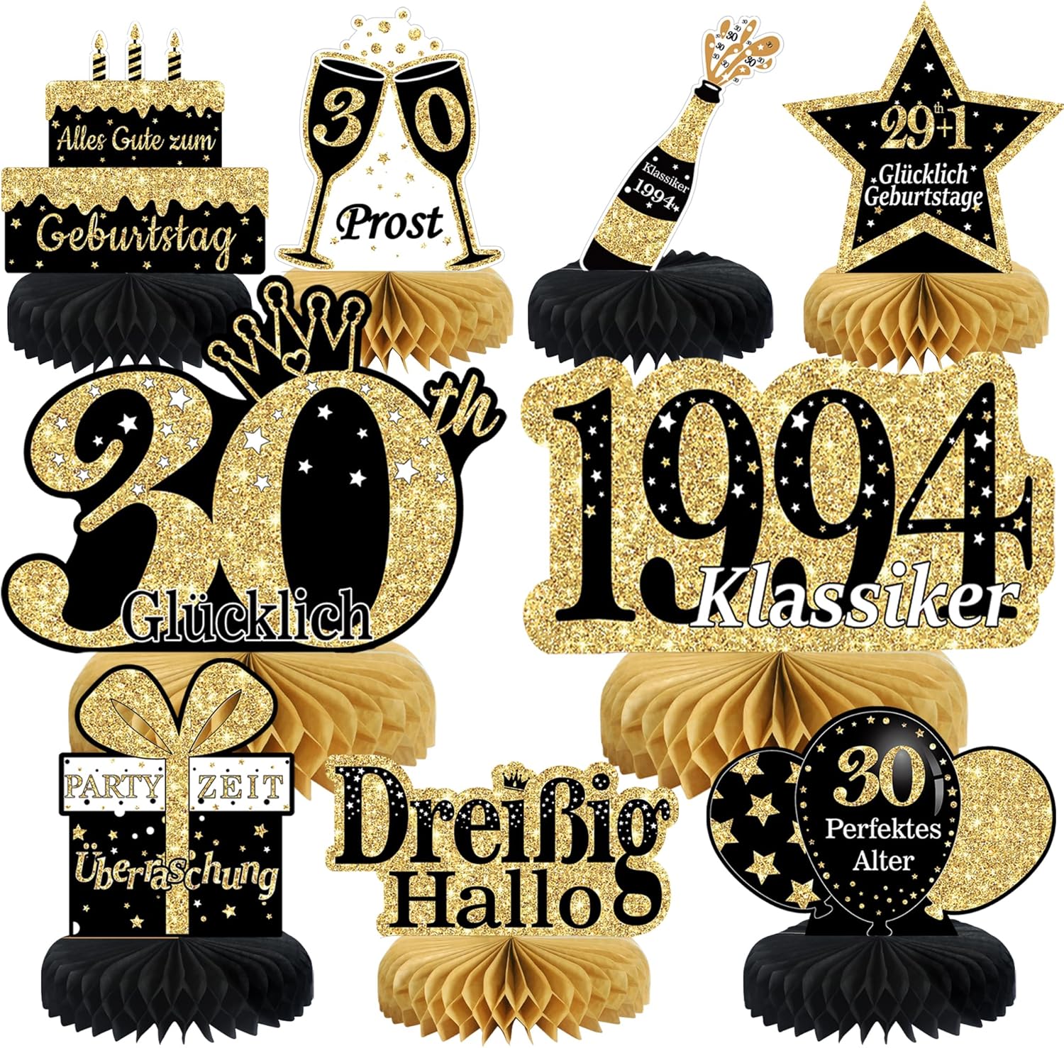 30. Geburtstag Männer 9 Stk Schwarze Goldene Bienenwabe Mittelstück ...